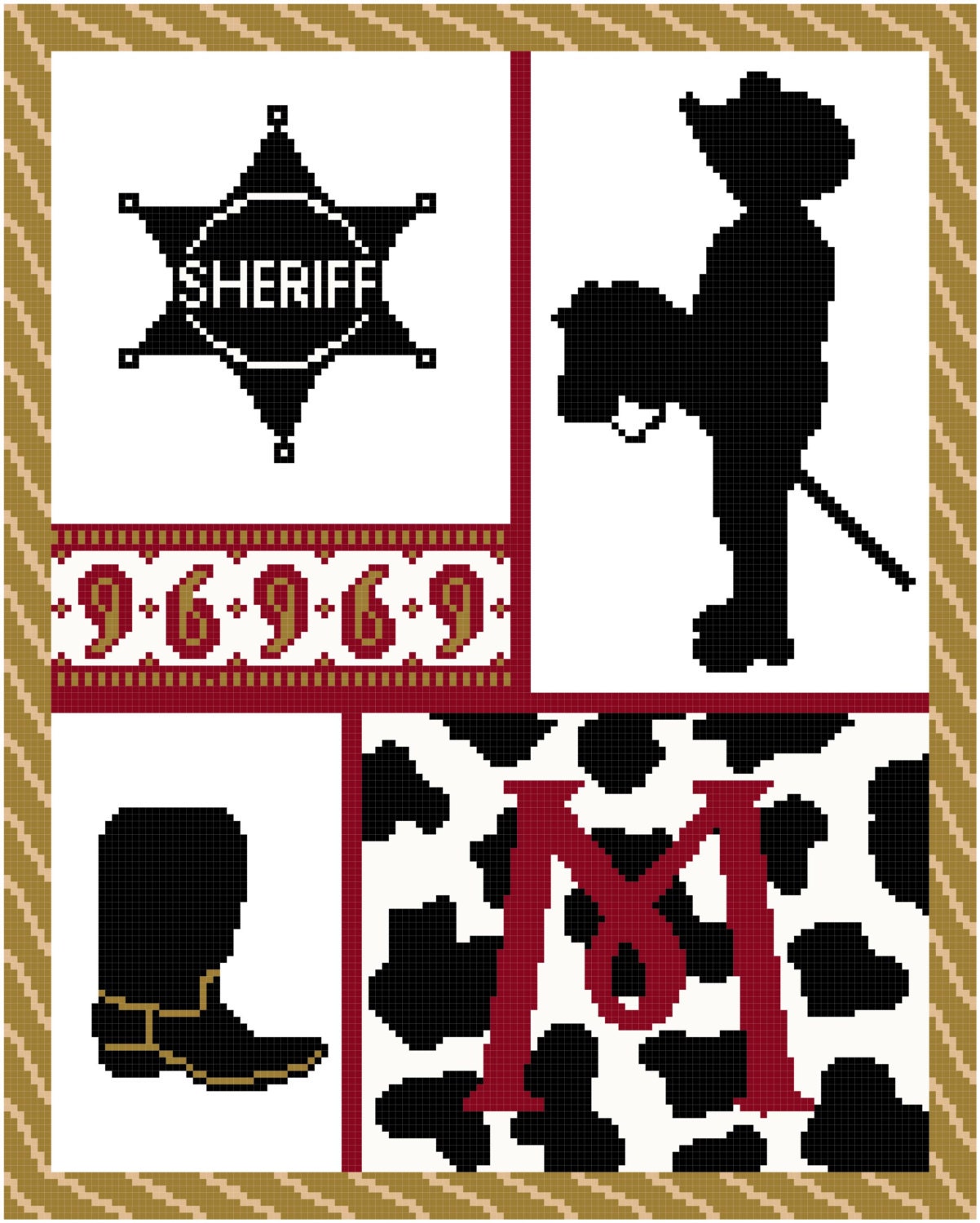 Cowboy Initial Wall Art in Tan and Red Cross Stitch Pattern - Etsy