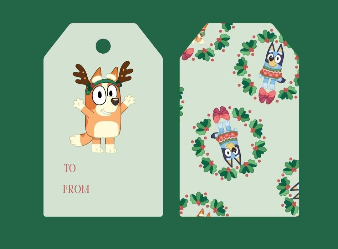 Bluey Gift Tags, Personalized Christmas Tags, Printed Holiday Tag ...