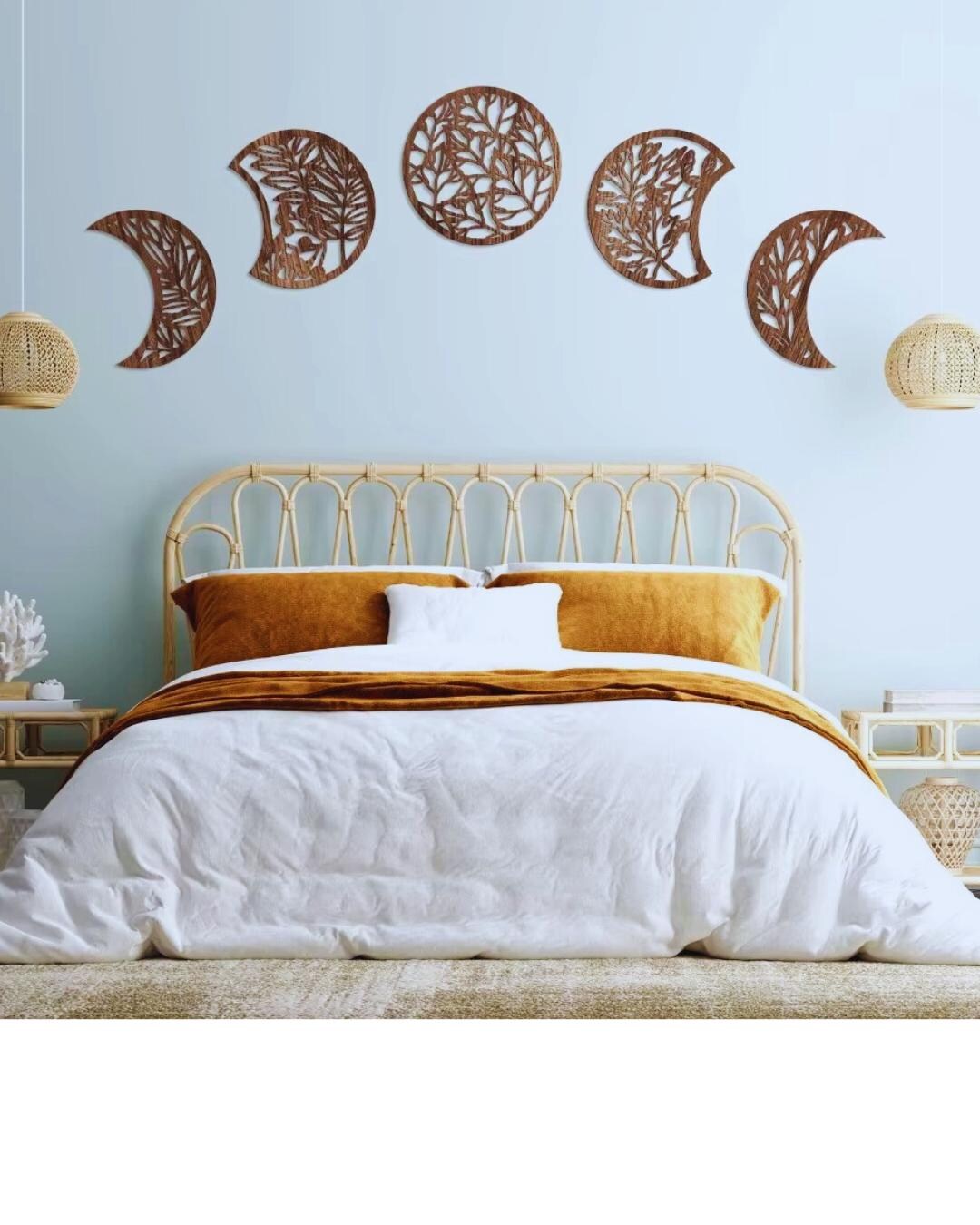 Wooden Moon Phase Wall Art Nordic Style Boho Hanging Decor for Bedroom ...