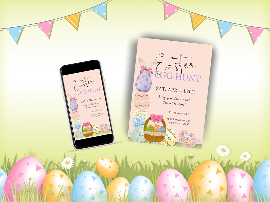 Easter Egg Hunt Invitation, Easter Party, Eggs & Basket, Printable ...