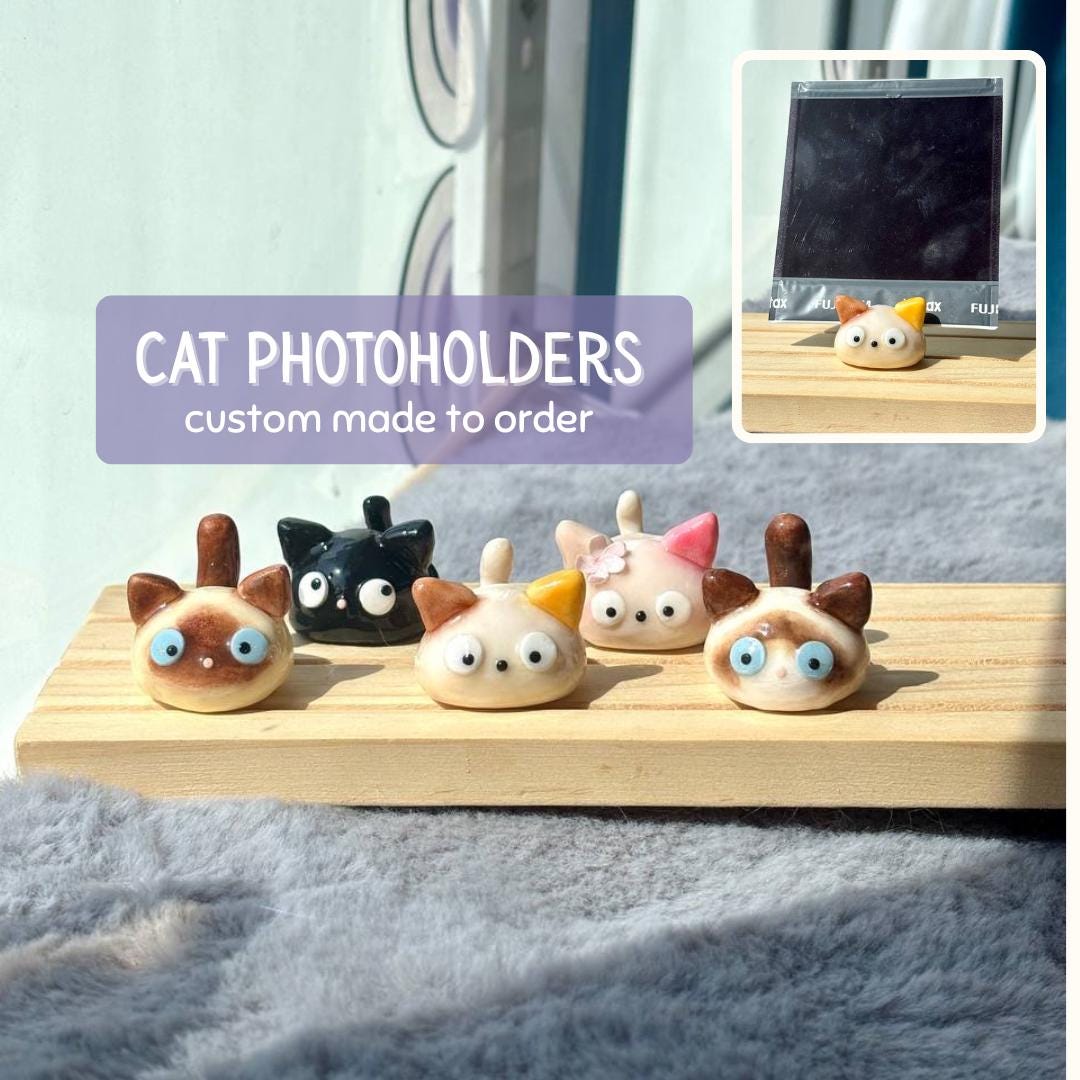 Cat Photo Holders | Cats Handmade Polymer Clay, Customisable Figurine ...