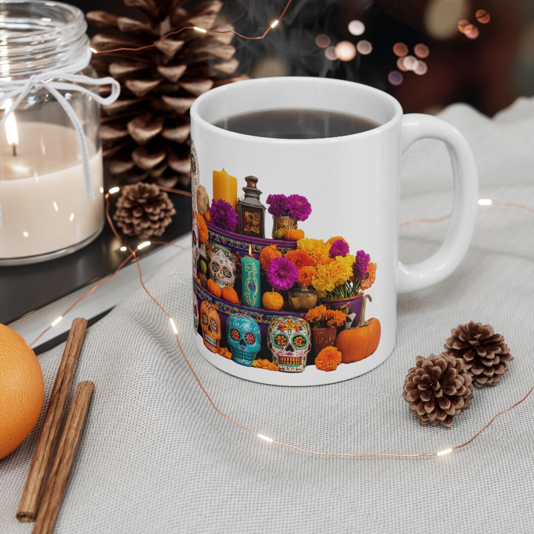 Fall Autumn Halloween Dia De Muertos Offering Design Coffee Mug 11oz ...