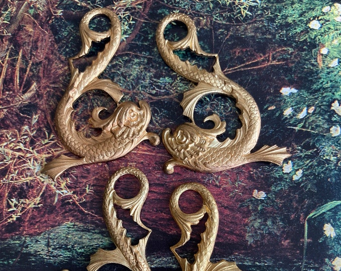 4 Vintage Victorian Style Dolphin Koi Serpent Brass 2 Inch Findings - Etsy