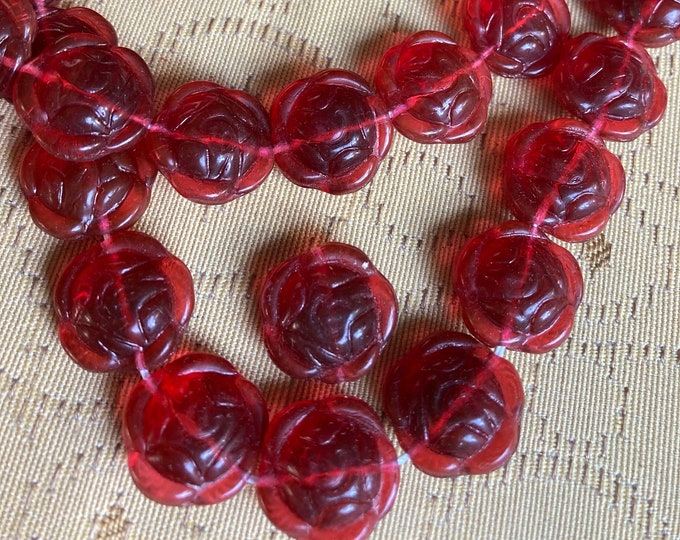 6 Vintage Cherry Red Rose Flower Glass Bead, 16/8mm - Etsy