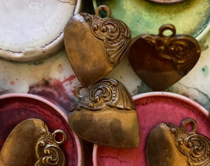 6 Antique Patina Solid Brass Hearts, 13x10mm - Etsy