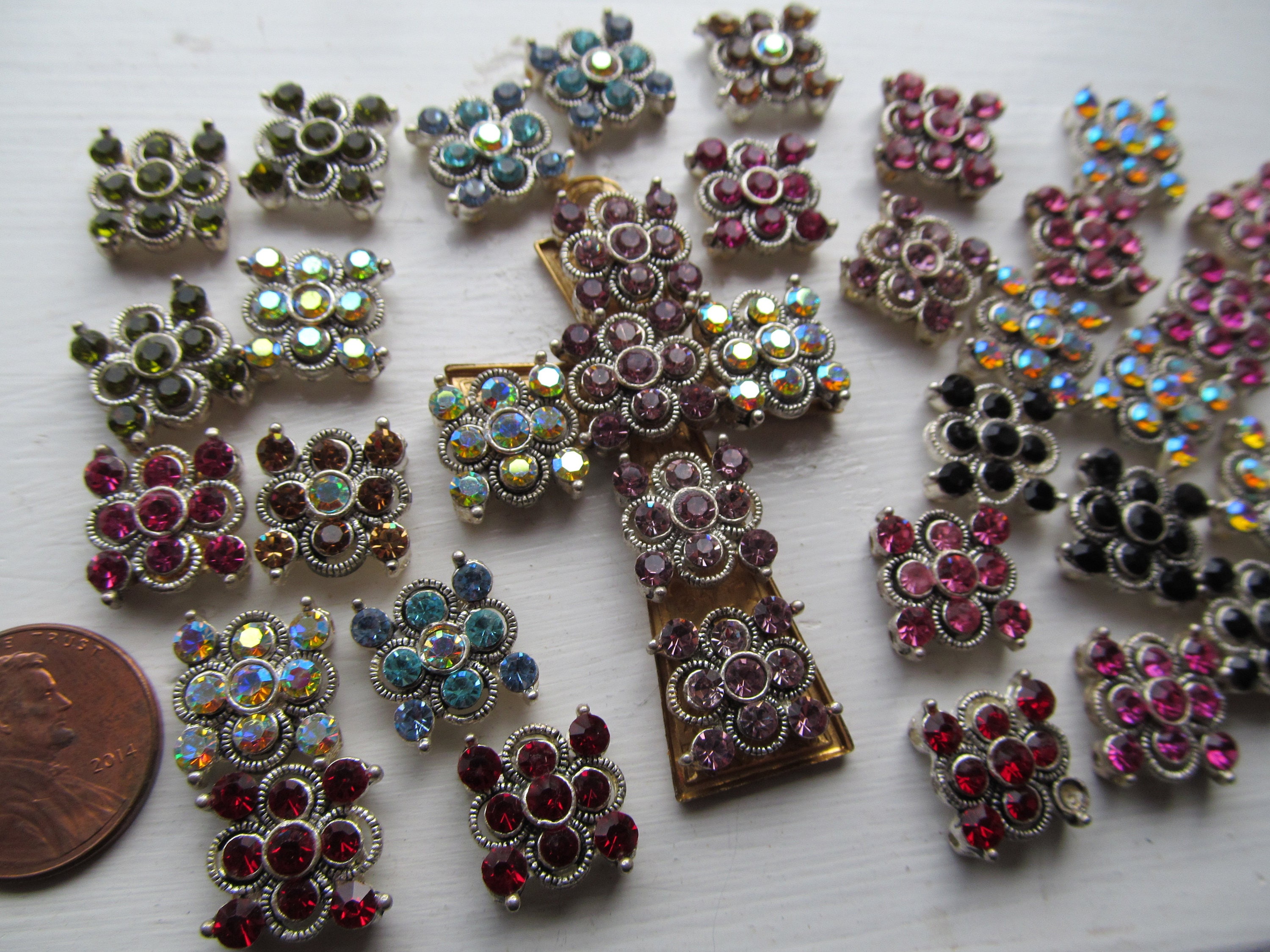 Six Silver Rhinestone Slider Beads Little Jewels - Etsy Canada