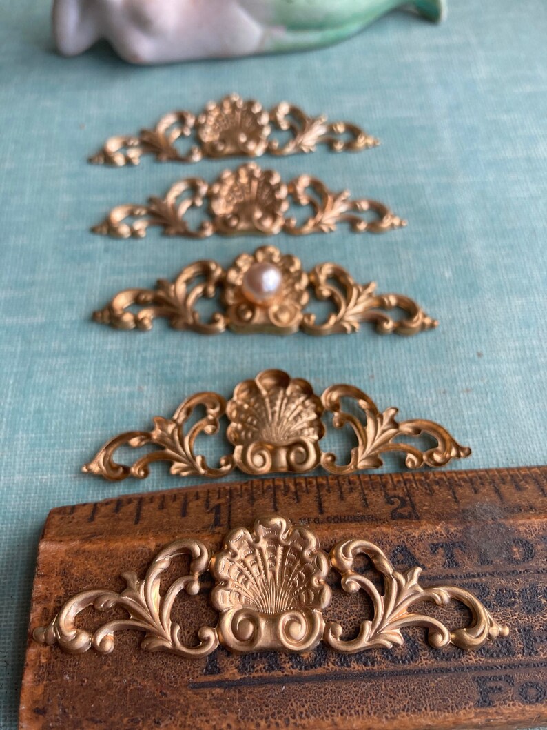 4 Vintage Brass Shell rococo Findings 2 1/4 Inch - Etsy