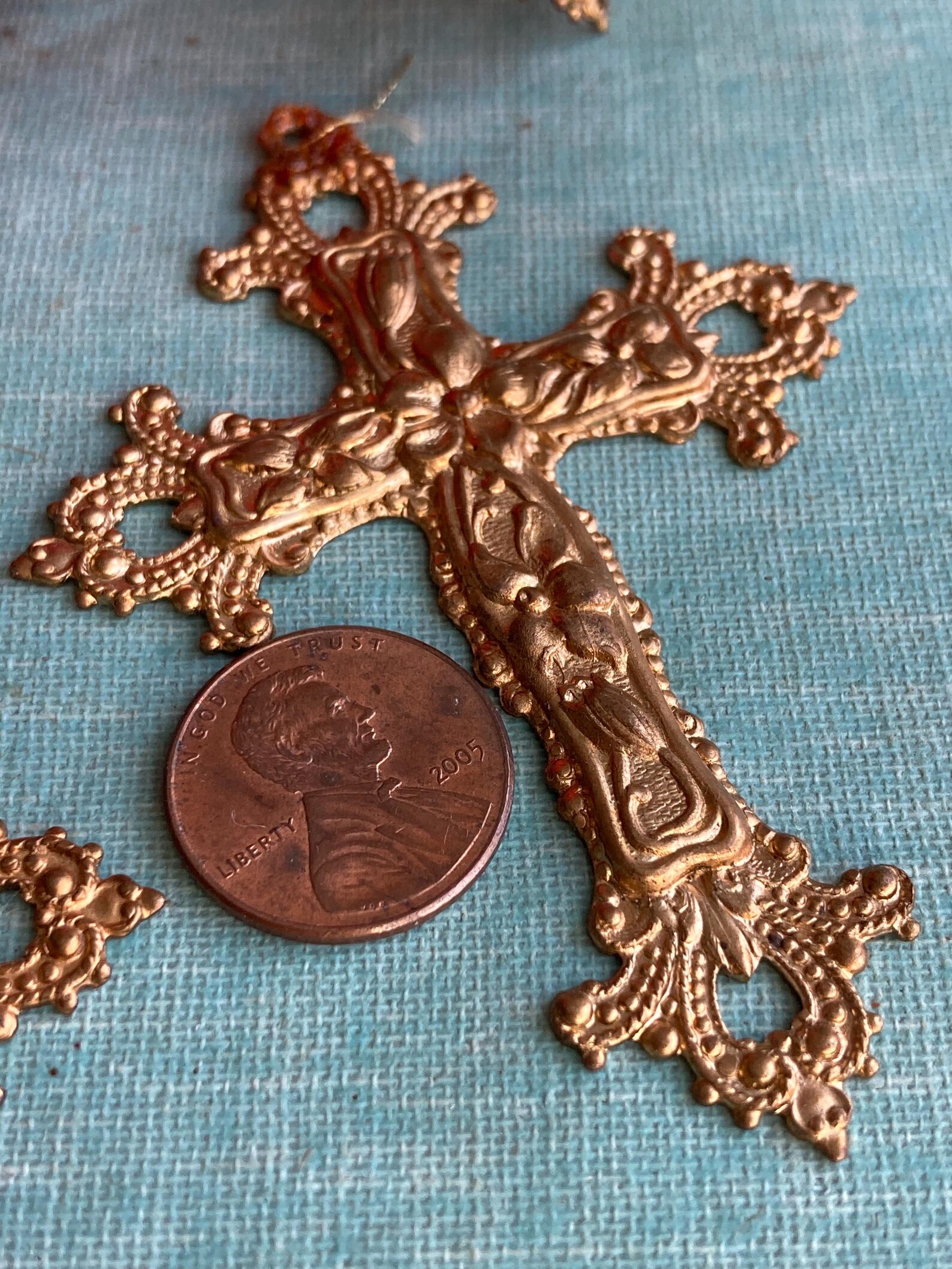 Vintage Victorian Style Large Floral Design Brass Crucifix With Patina ...