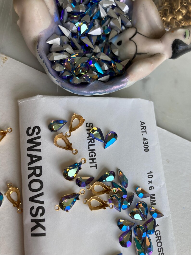 Vintage Swarovski STARLIGHT Silver Back 10x6mm Teardrop Crystals ...