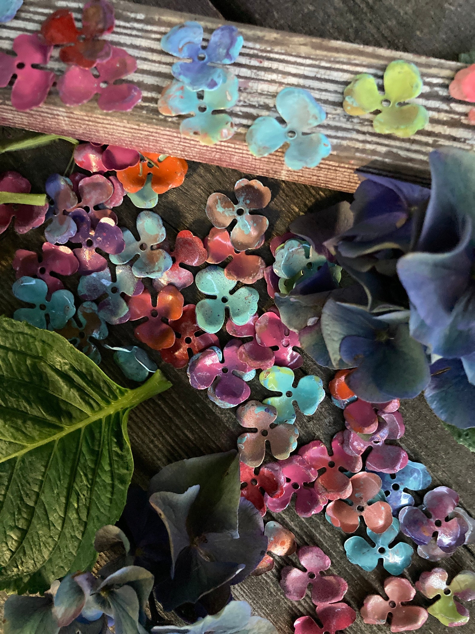 20 Wonderful Vintage Painted Metal Hydrangea Flowers, Late Fall Mixed ...