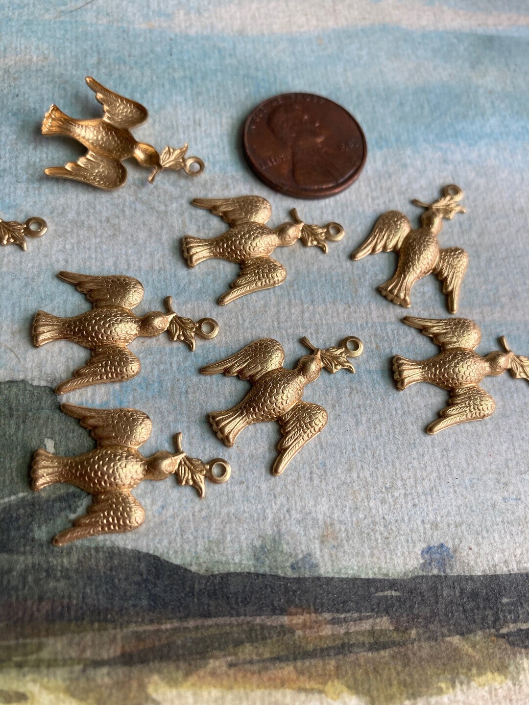 10 Brass Hooped Birds -peace Dove Charms, 24x17mm, Almost 1 Inch ...