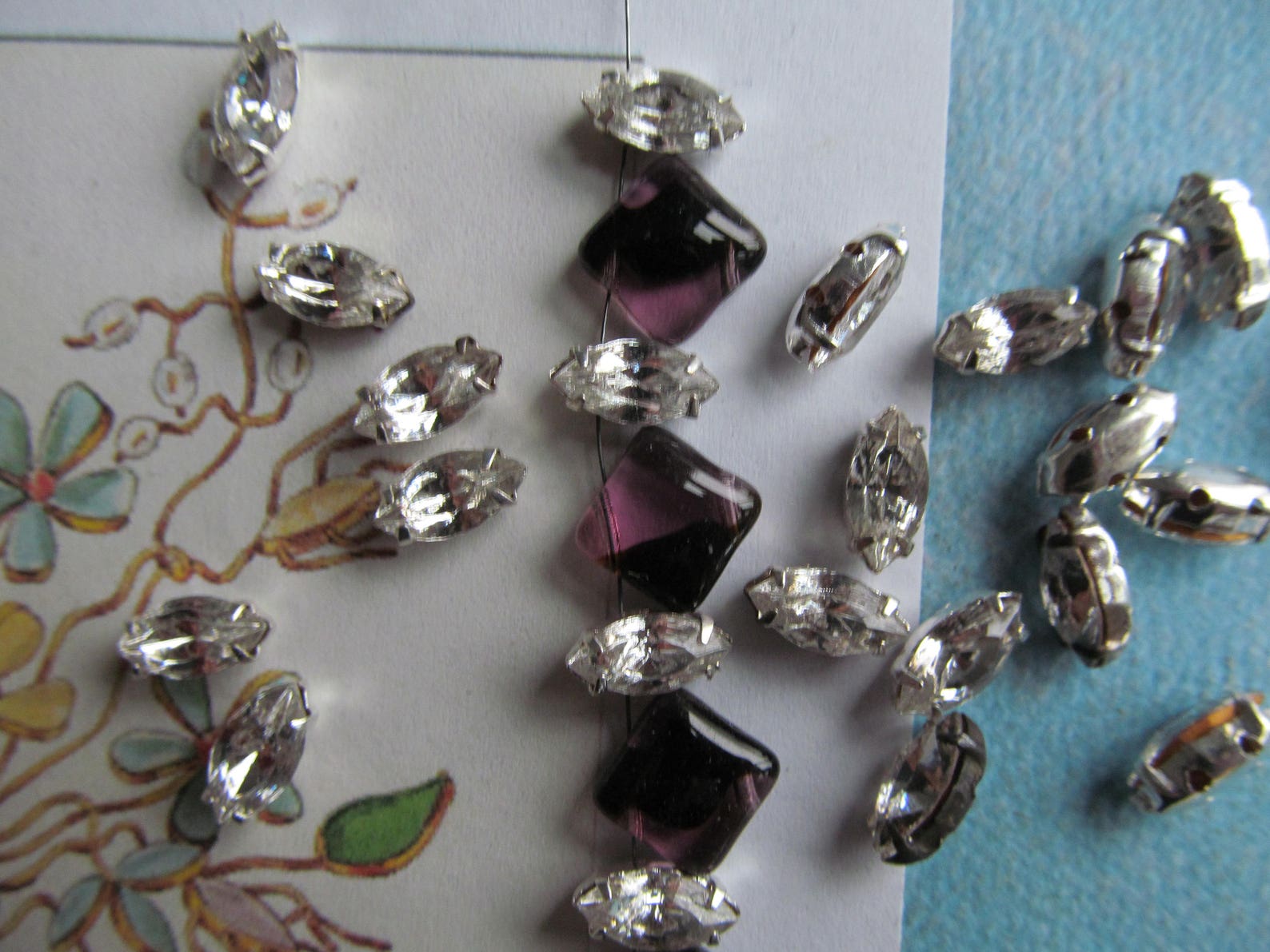 40 Small Rhinestone Navette With Double Hole in Silver Setting - Etsy