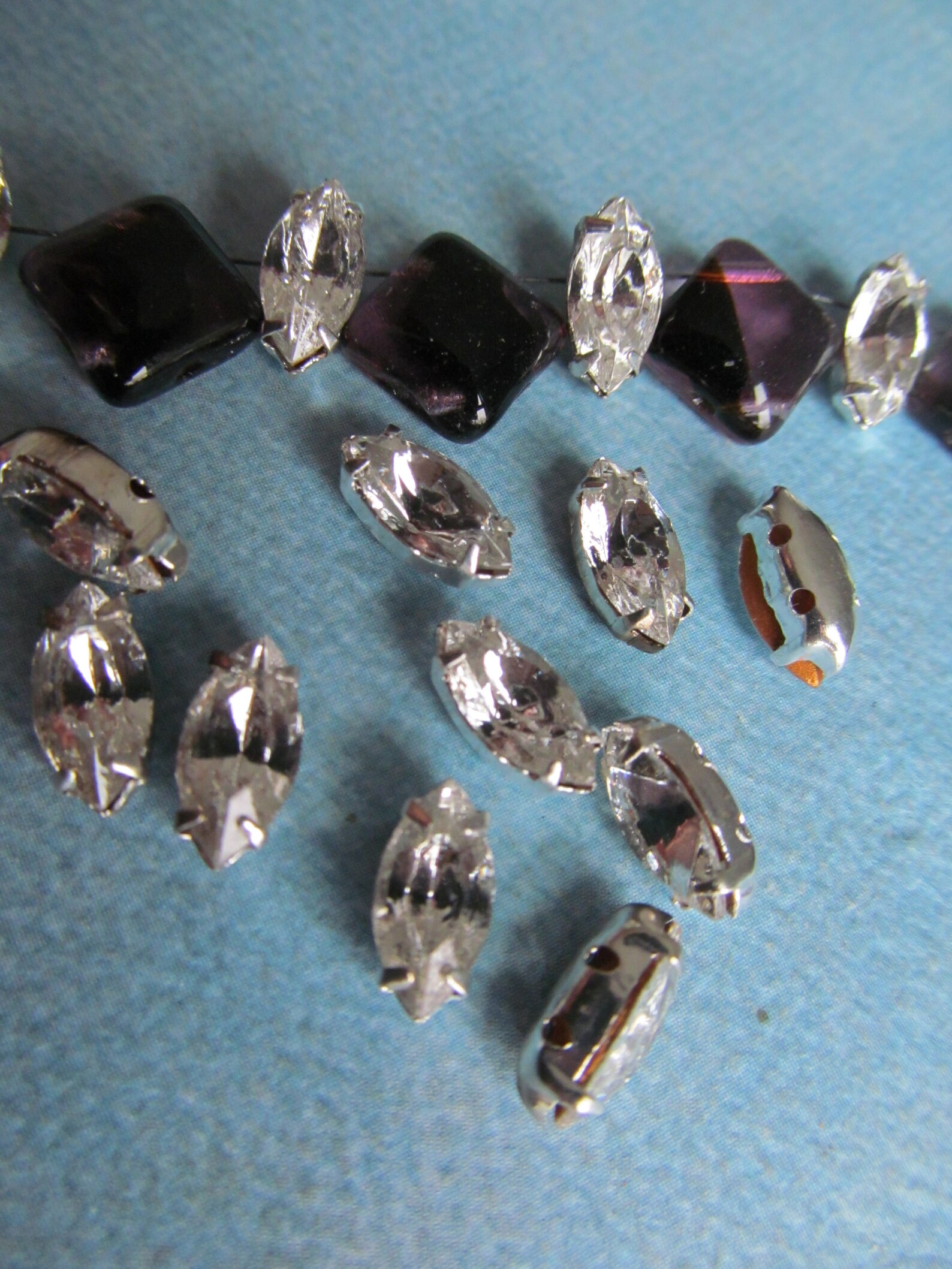 40 Small Rhinestone Navette With Double Hole in Silver Setting - Etsy