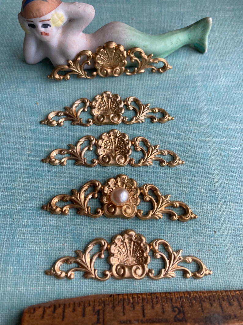 4 Vintage Brass Shell rococo Findings 2 1/4 Inch - Etsy