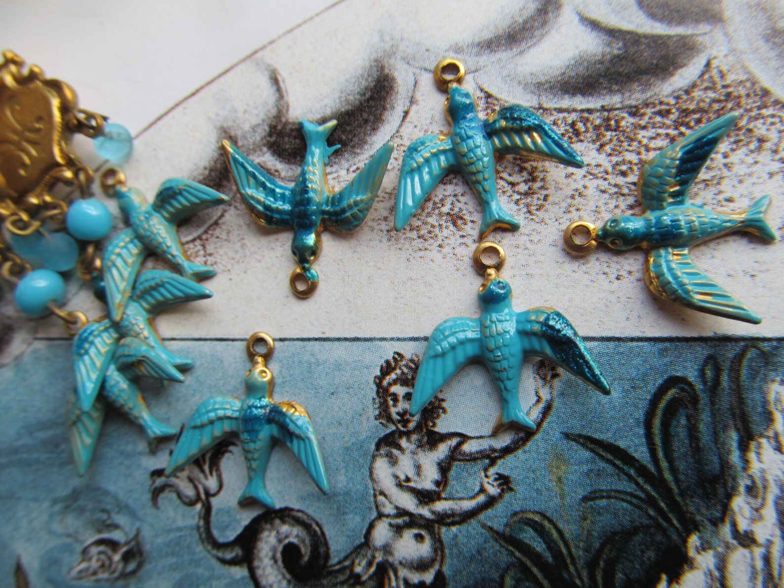 5 Small Bluebird Charms - Etsy