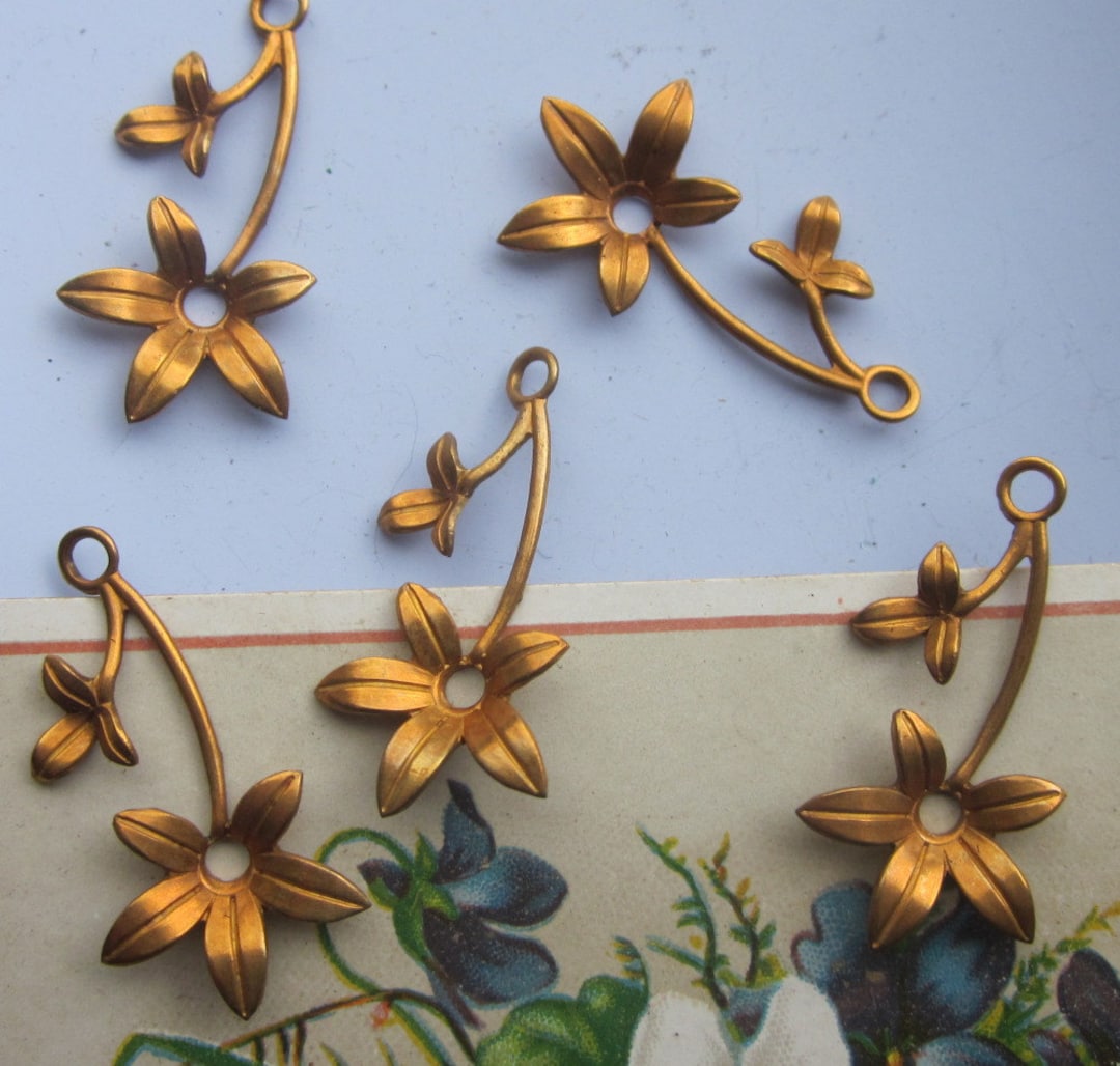 6 Vintage Brass Flowers on Stems, Left and Right - Etsy