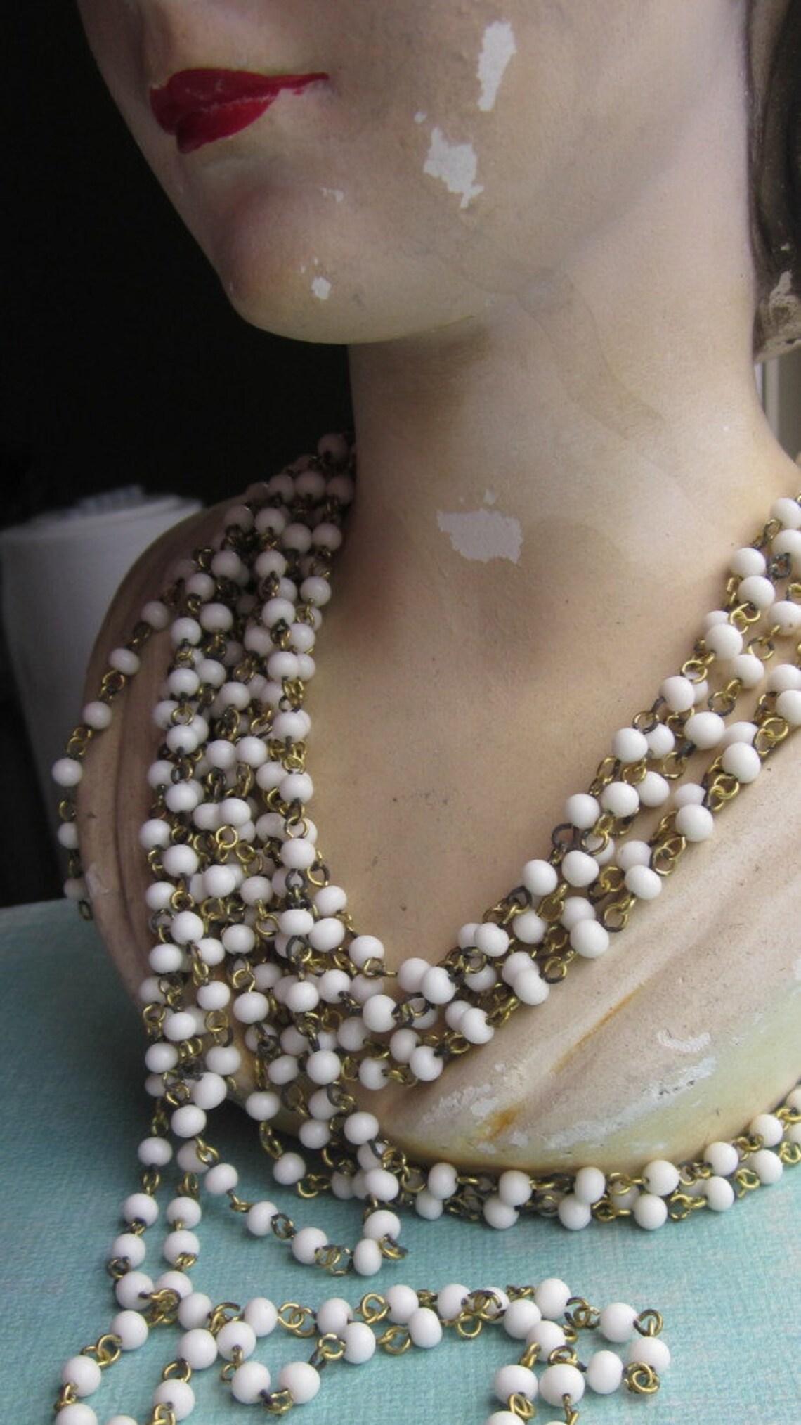 Vintage Delicate White Glass Chain - Etsy