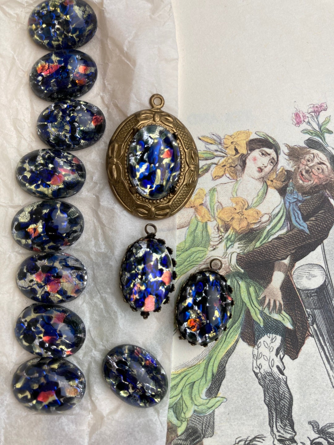Vintage Mysterious Black Fire Opals 13x18mm Cabochons, 6 Opals Only, 2 ...