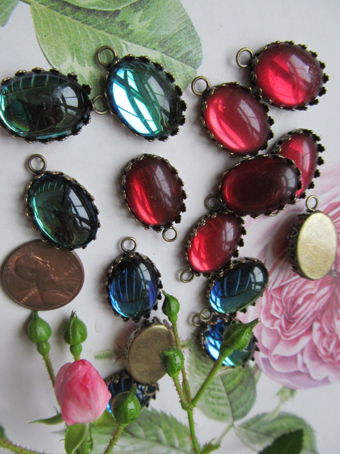 Juicy Vintage Cabochons in Setting With Hoops - Etsy
