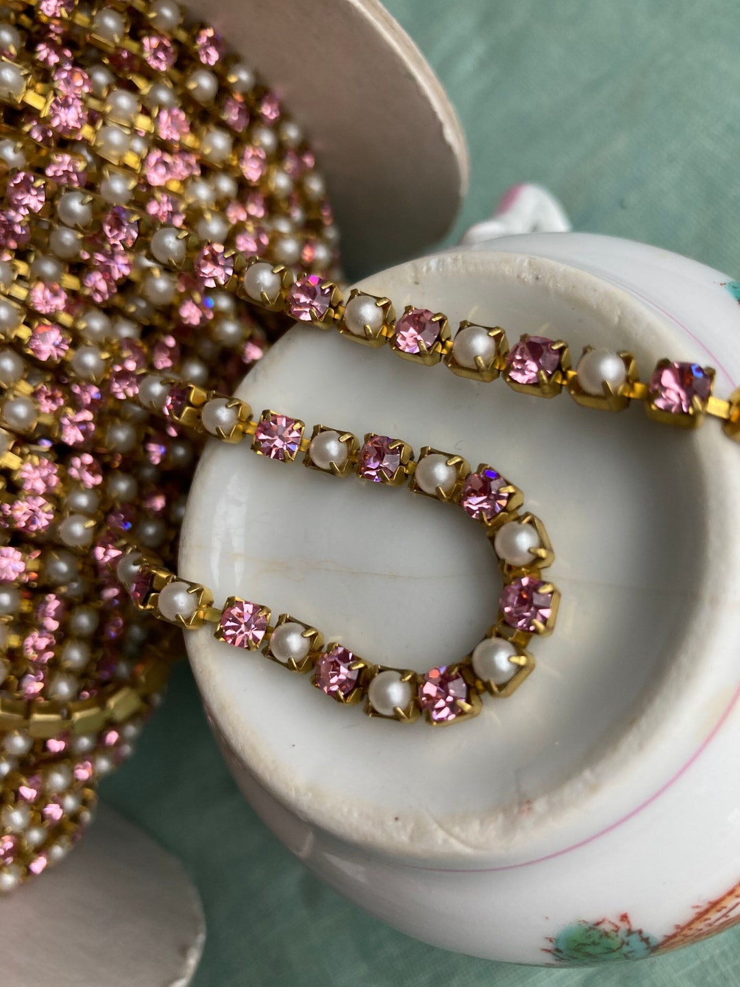 Vintage Swarovski Pink Crystal Rhinestone and Glass Pearl Chain - Etsy