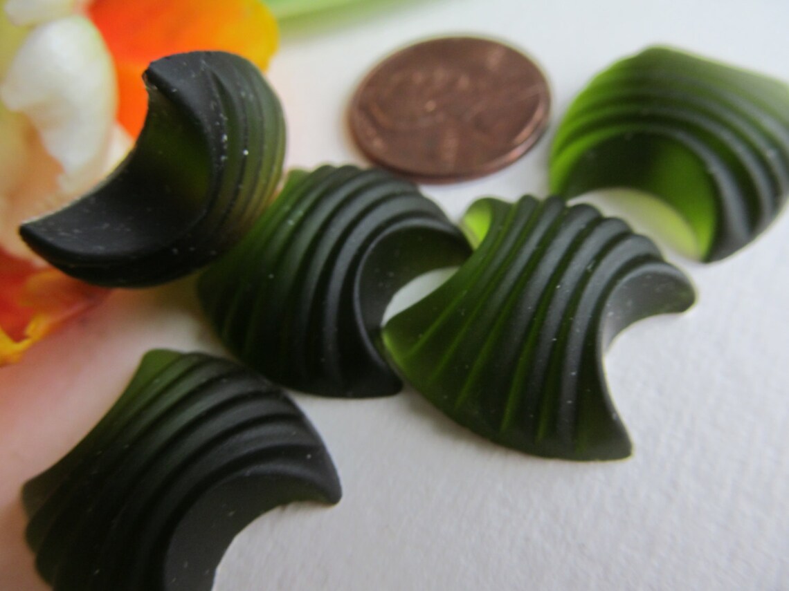 3 Vintage Glass Ribbed Bow Green Matte Art Deco Architectural - Etsy