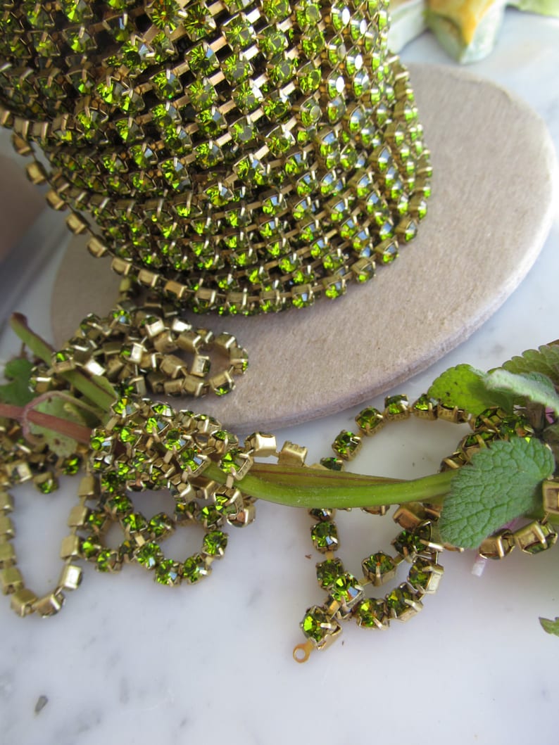 Swarvovski Olive Green Rhinestone Chain, 32pp-4mm - Etsy