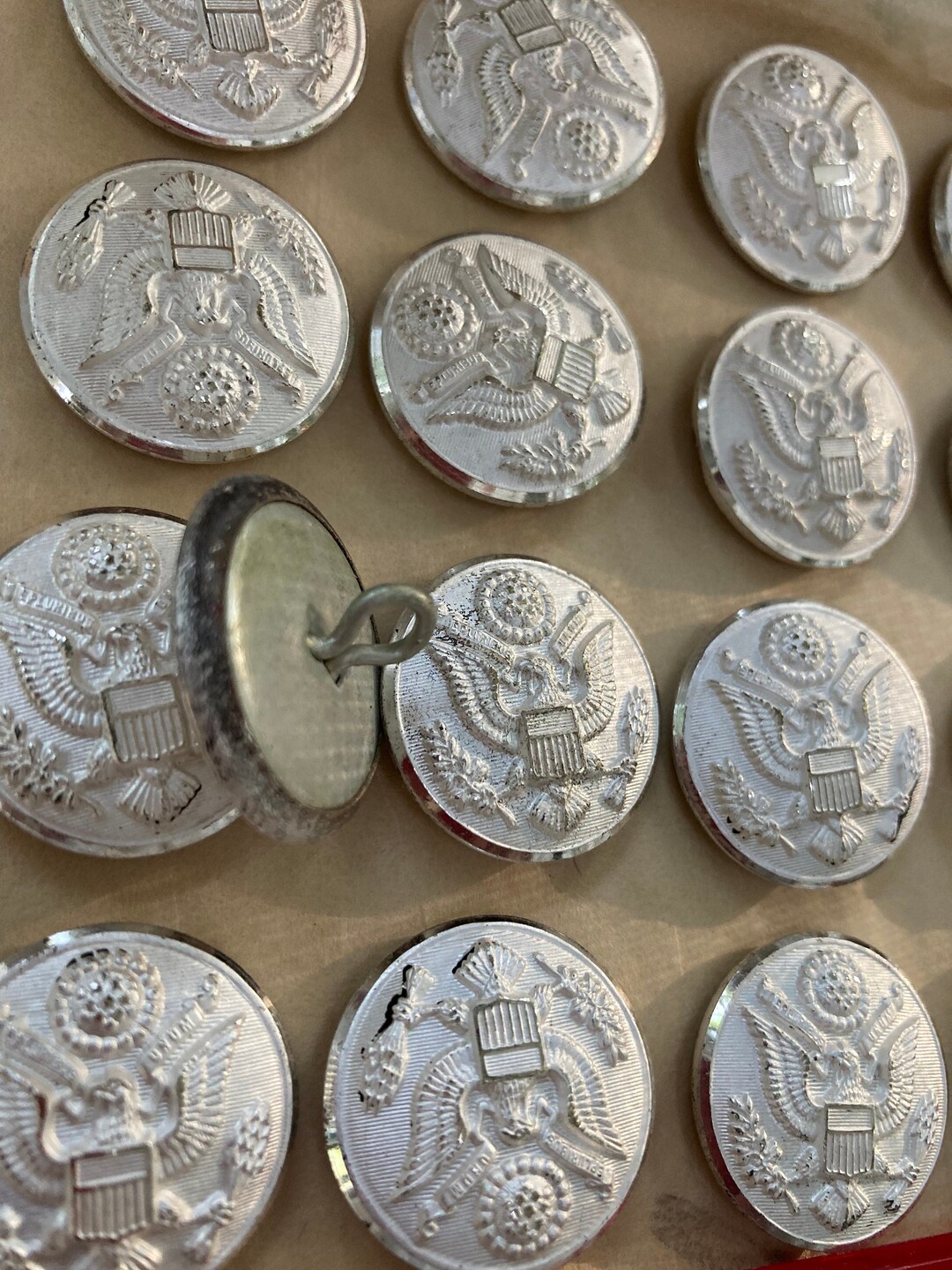 4 Old Silver Plated US Military Army Uniform Shank Buttons , Made in ...