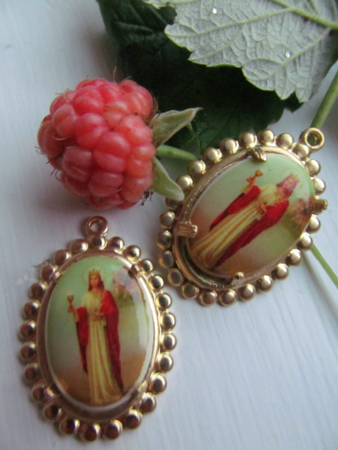 Religious "santa Barbara"west German Glass Cabochons in Setting - Etsy