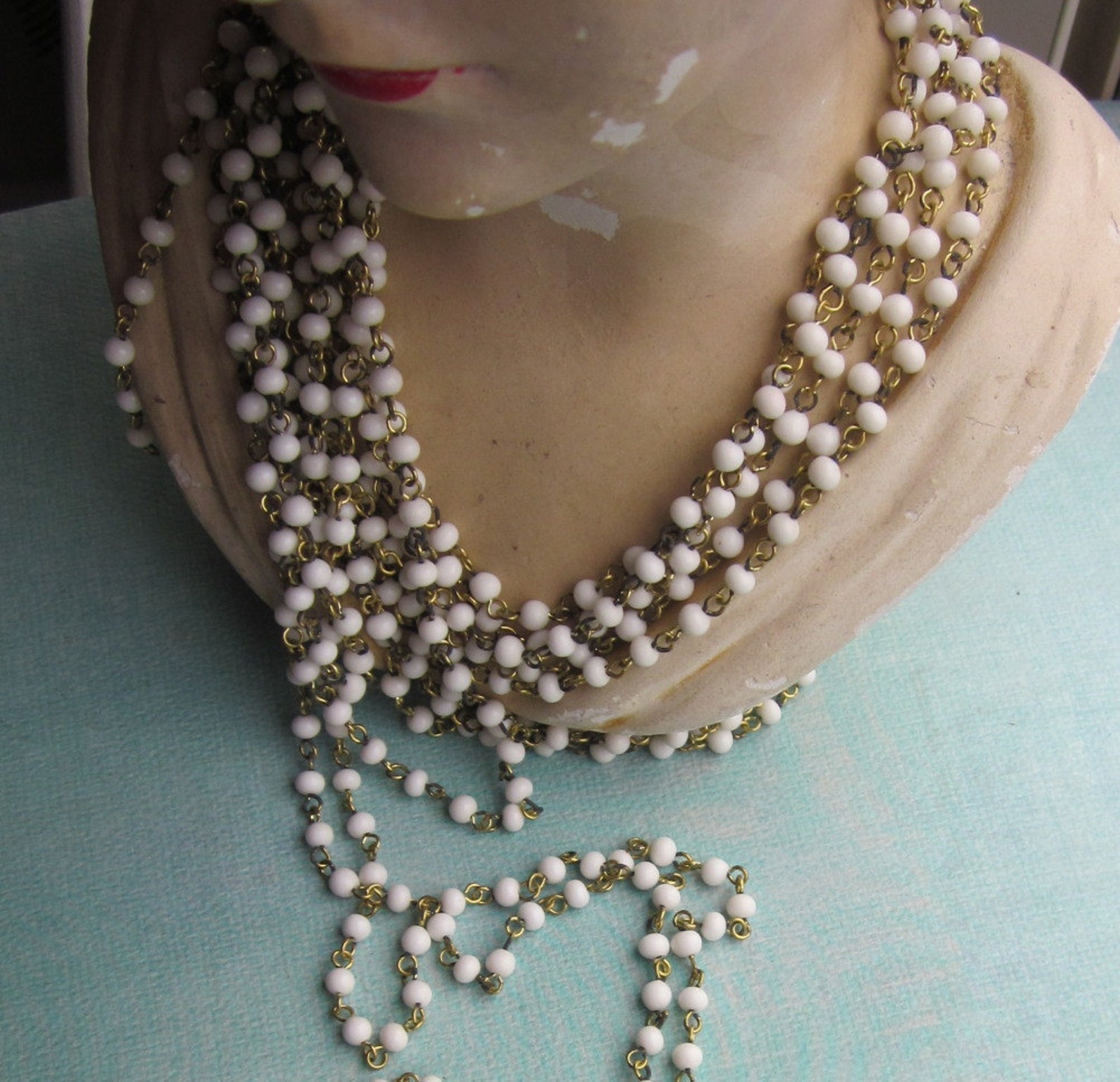 Vintage Delicate White Glass Chain - Etsy