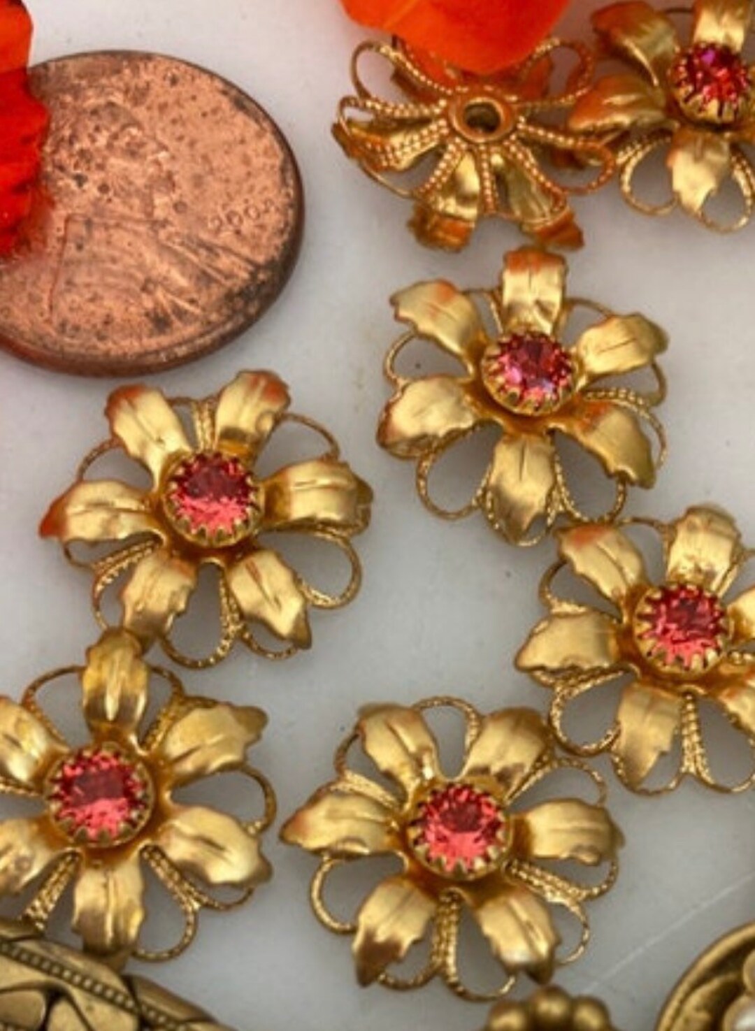 4 Vintage Swarovski Padparadscha Crystal Flower Finding With Hoops - Etsy