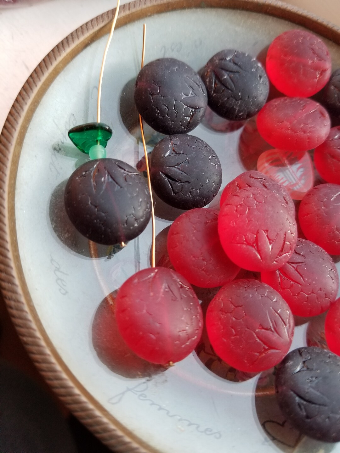 10 Vintage Glass Berry Beads, Raspberry & Purple Blackberry - Etsy