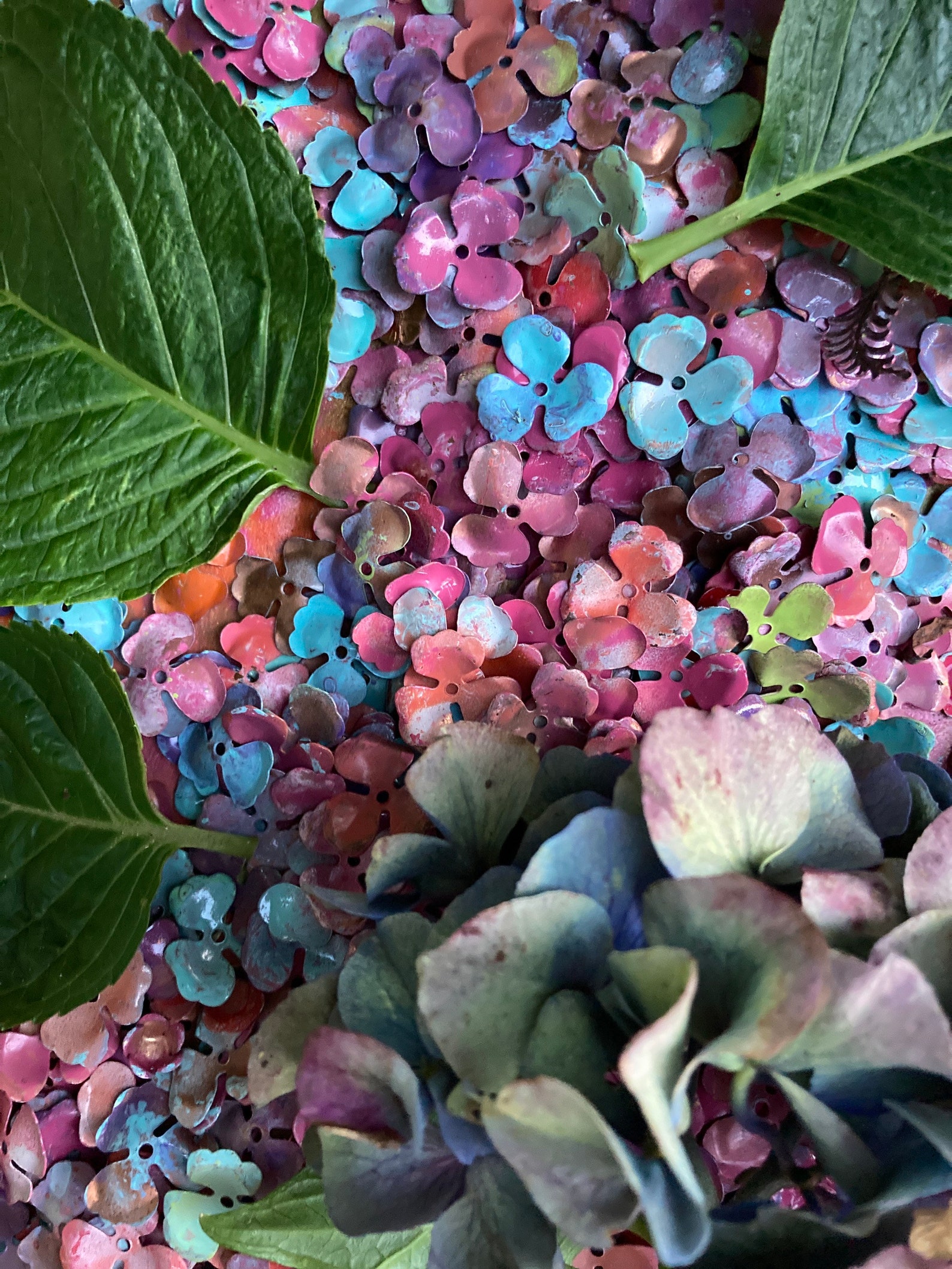 20 Wonderful Vintage Painted Metal Hydrangea Flowers, Late Fall Mixed ...