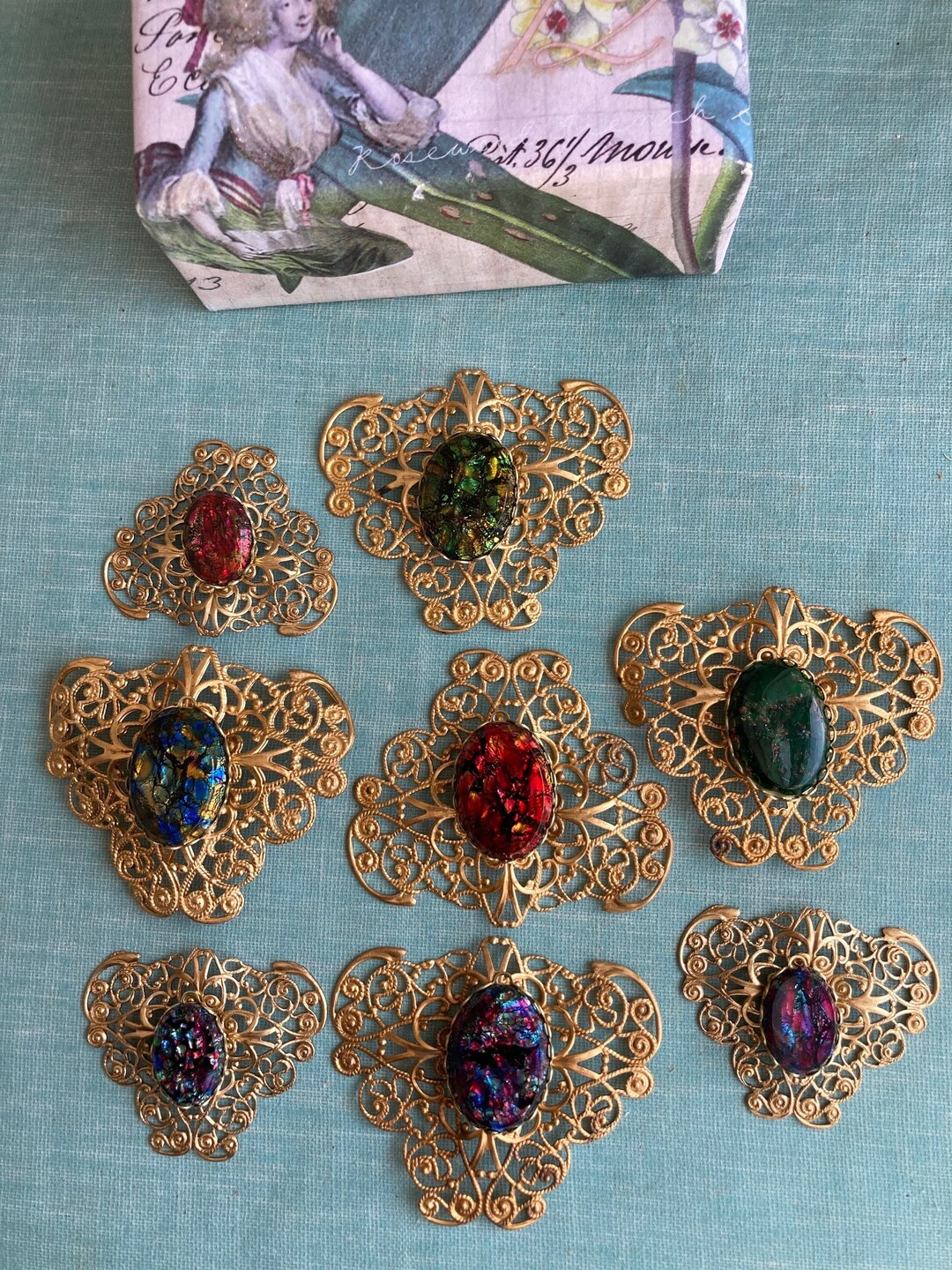 Vintage Filigree Brass Finding With Opals 1 Filigree Finding - Etsy