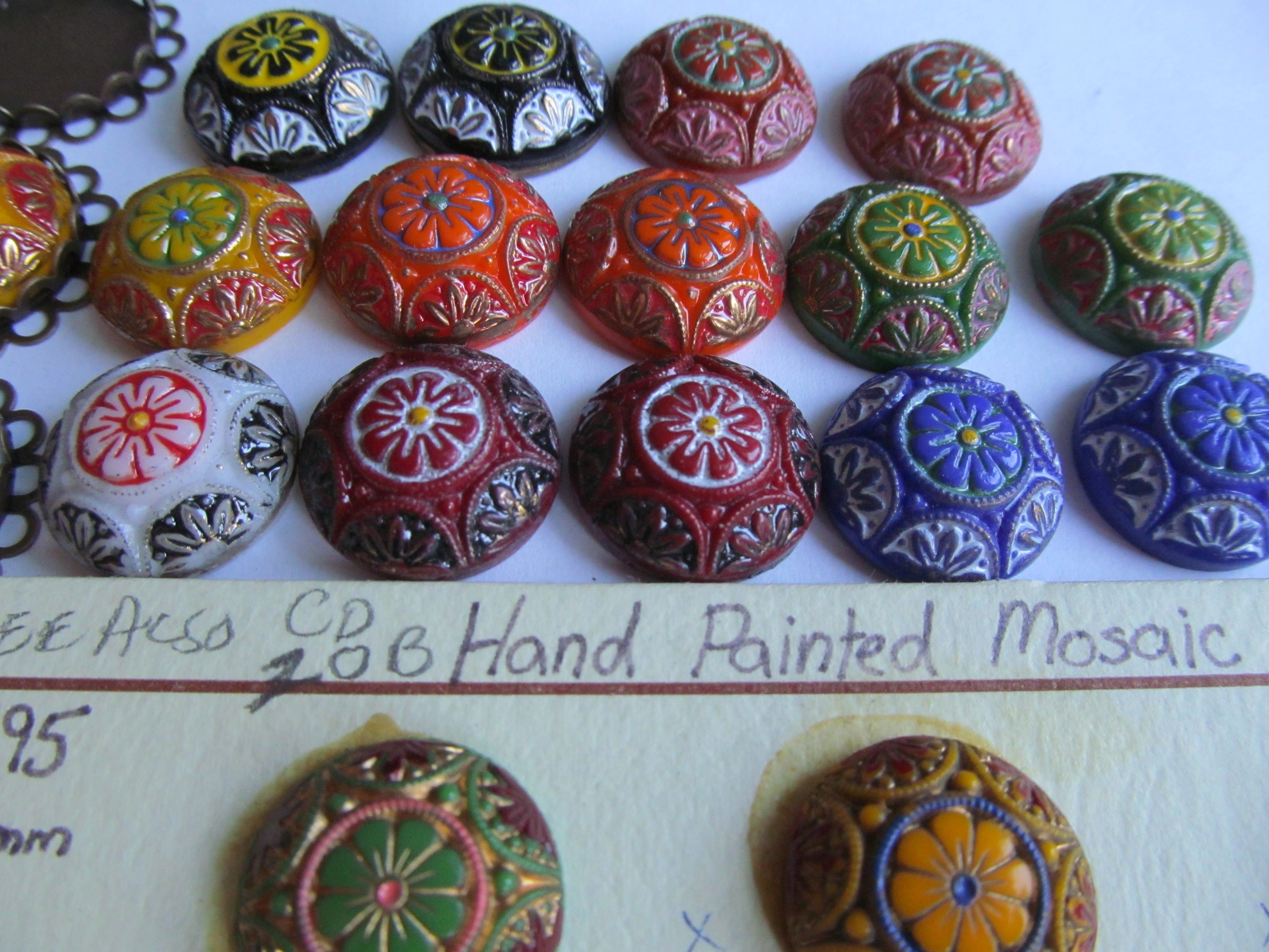 Vintage Incised "mosaic " Handpainted German Round Cabochon With BEZEL ...