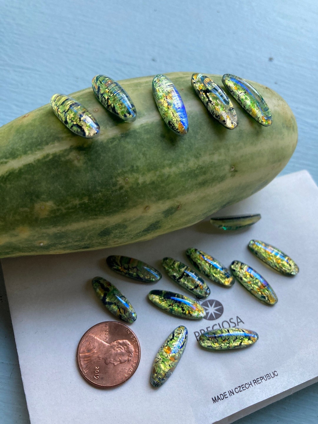 6 Vintage Green Opals Lozenges, 20/7mm Gold Foil Beauty - Etsy