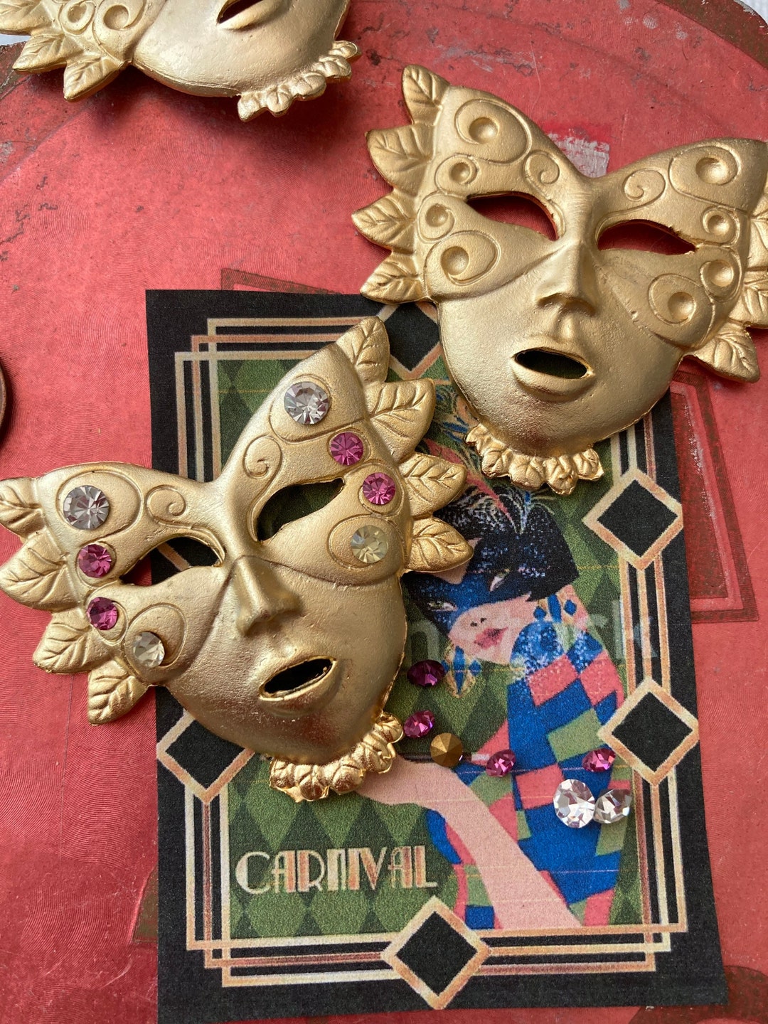 2 Art Deco Mardi Gras Brass Mask, Large 46x52mm, Thick Casting - Etsy