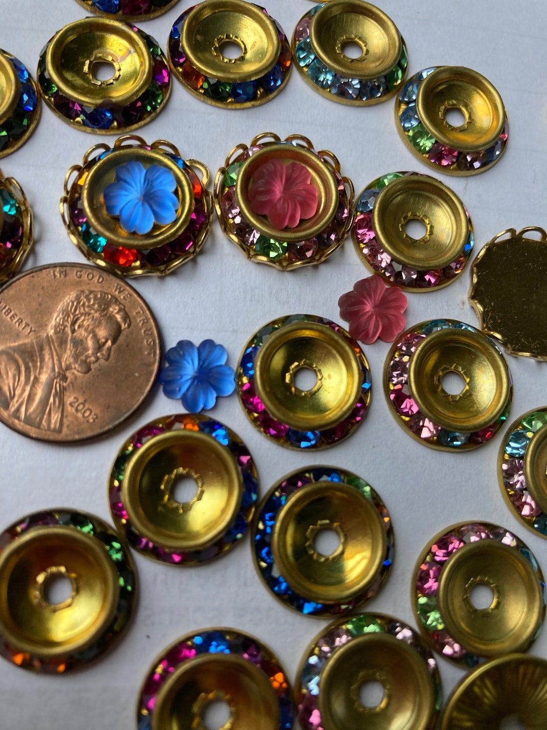 6 Swarovski Rhinestone Settings, "shrag Rondelle "light Multi or Dark ...