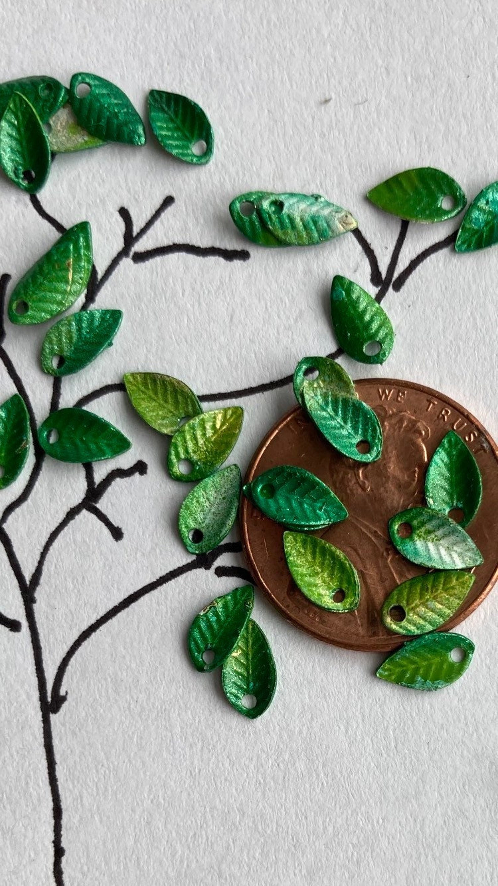 30 Itty Bitty Teeny Weenie Tiny Green Brass Leaves, 8x5mm...tiny, Tiny ...