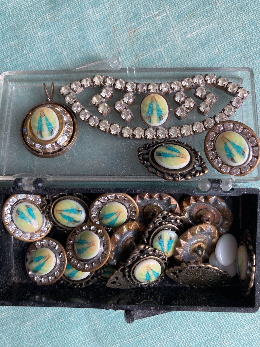 Vintage Miraculous Mary Glass Cabochon Buttons, in Settings, and ...