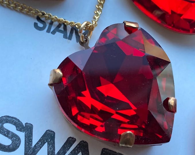 LARGE Swarovski Siam Ruby Gold Foil 28mm Heart With Backing and Hooped ...