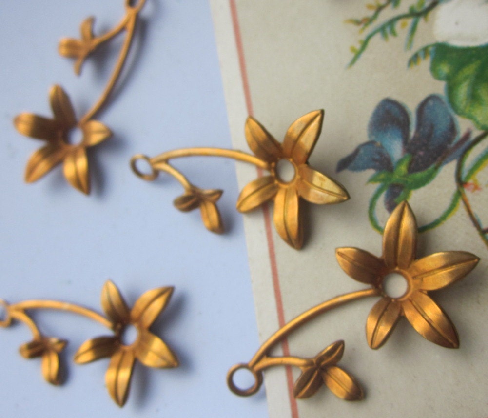 6 Vintage Brass Flowers on Stems, Left and Right - Etsy