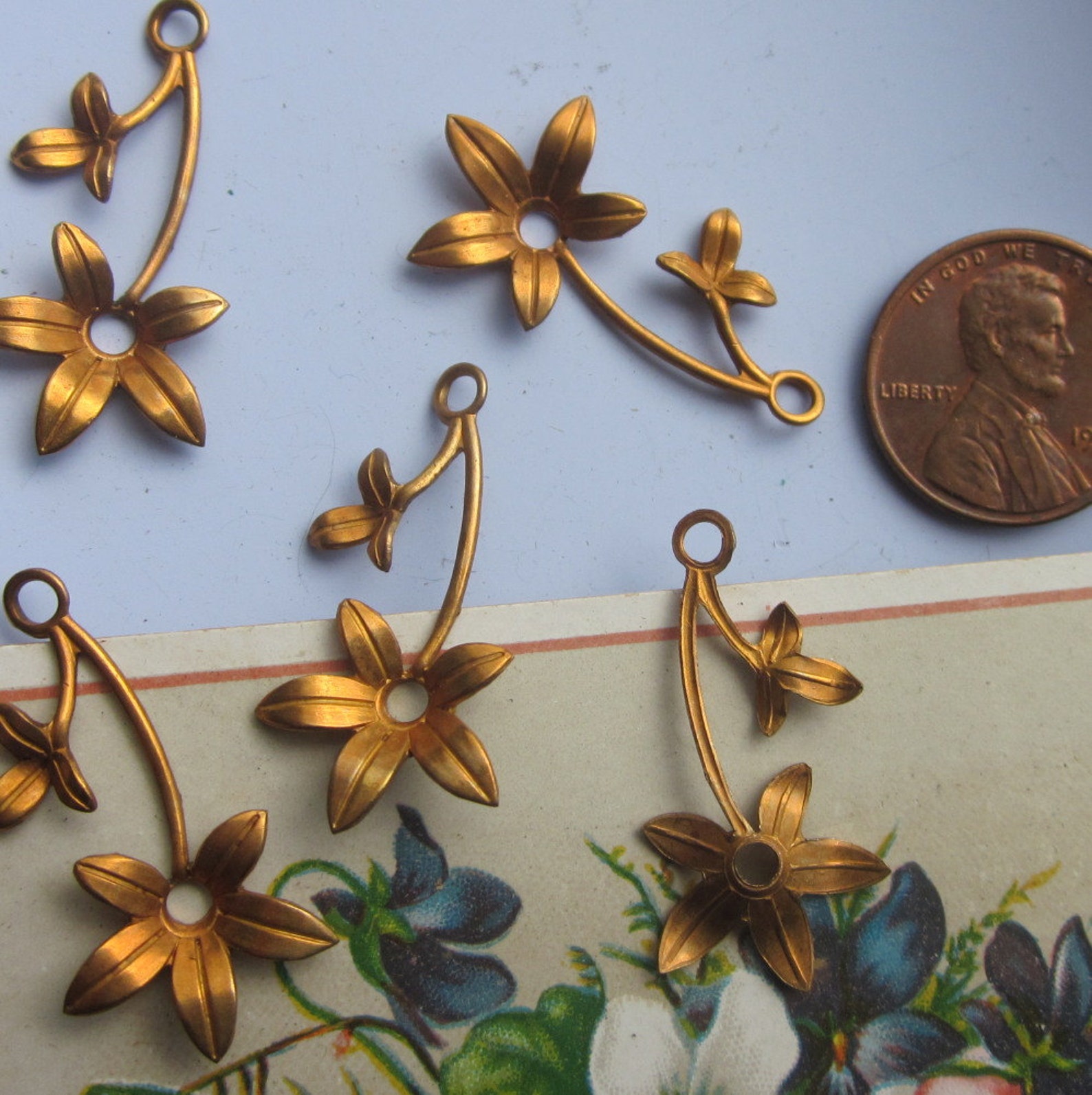6 Vintage Brass Flowers on Stems, Left and Right - Etsy