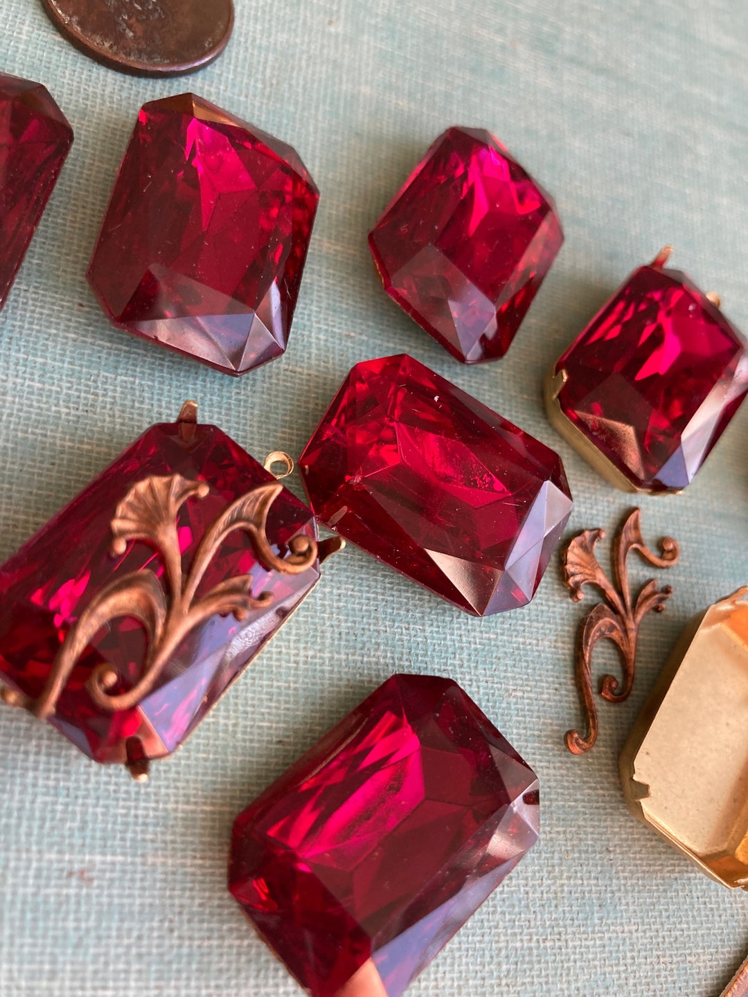 Vintage Rubinite 25/18mm Octagonal Gold Back Glkkass Stone - Etsy