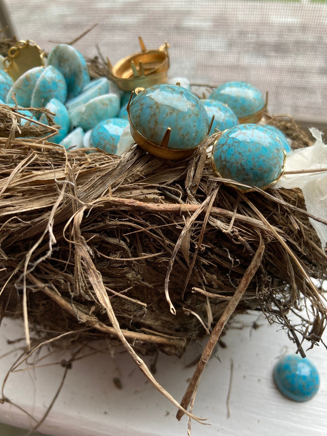 Vintage Robins Egg spotted Blue Cabochons 15mm or - Etsy