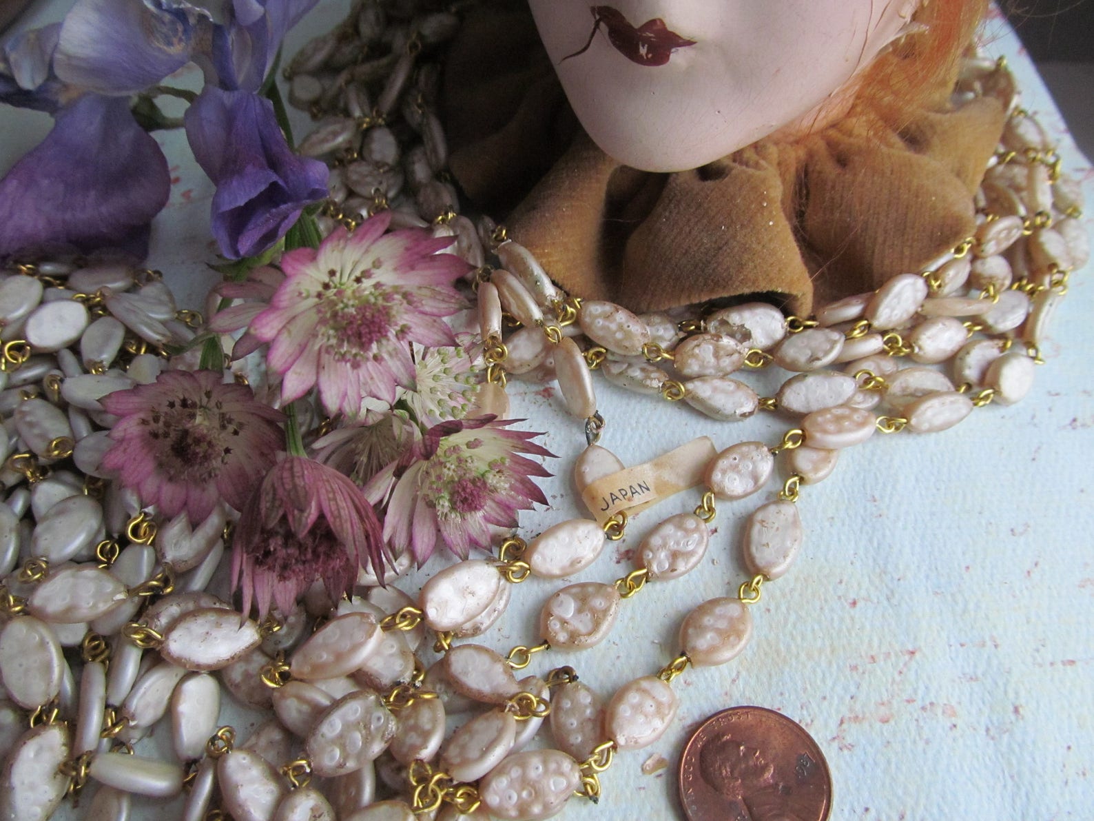 Vintage Japanese Glass Pearl Chain 1 Yard Bumpy Pancake Oval | Etsy