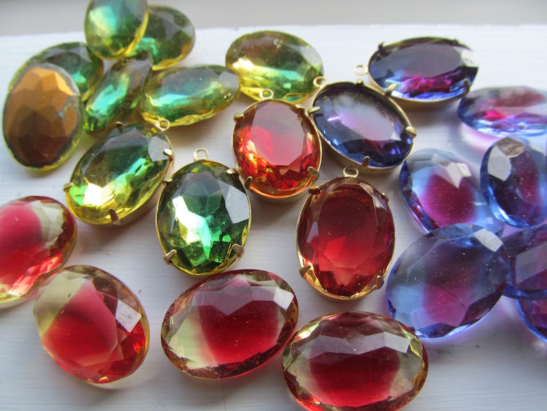 Vintage Two-tone Faceted Glass Stones With or Without Settings - Etsy