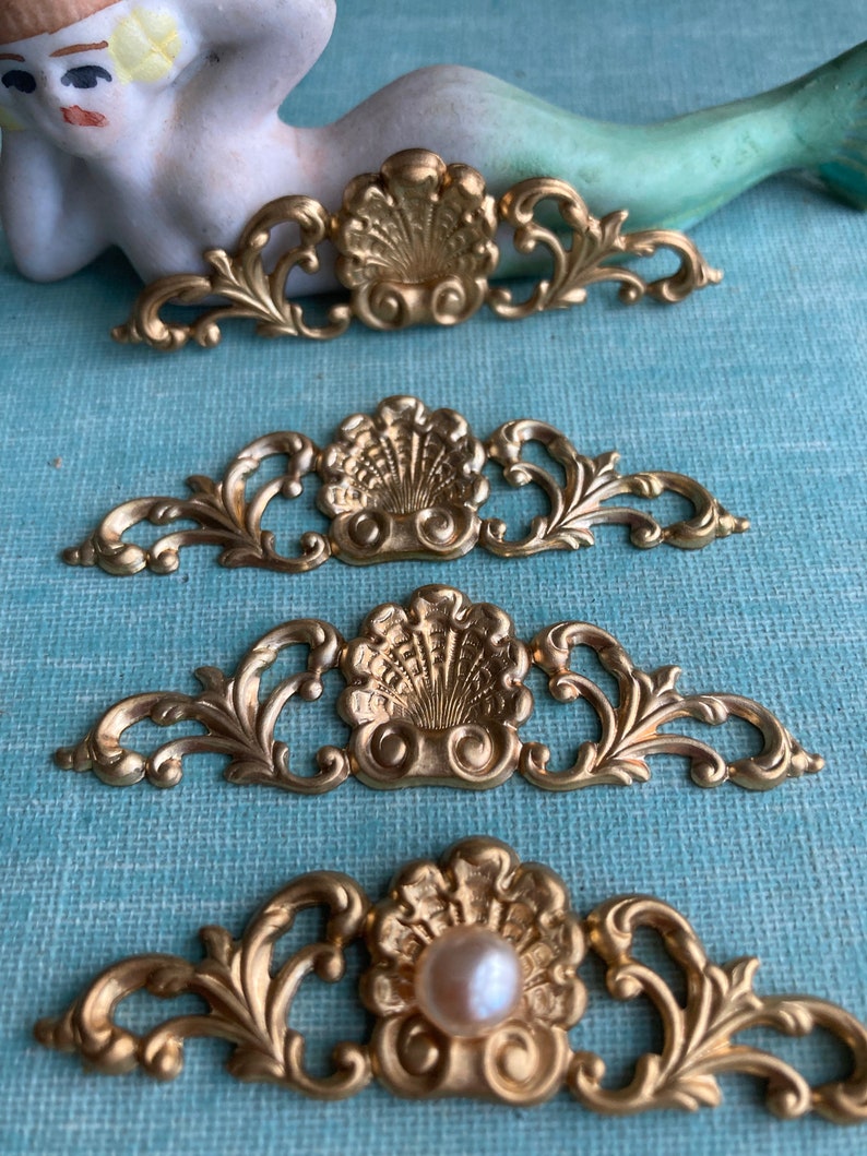 4 Vintage Brass Shell rococo Findings 2 1/4 Inch - Etsy