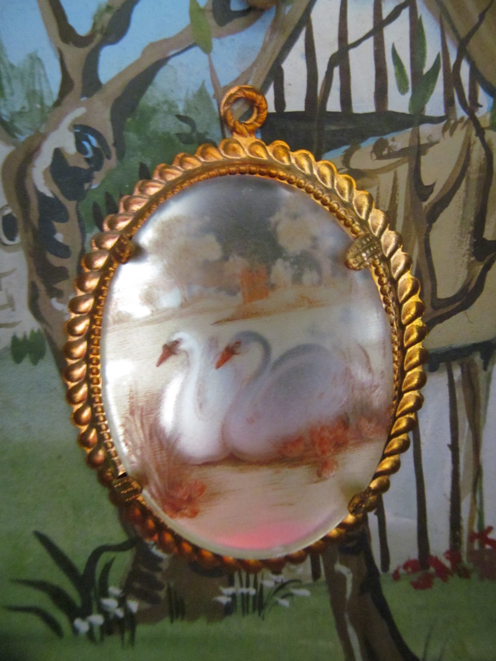 Vintage Swan Glass Mirror Cabochons in Setting - Etsy
