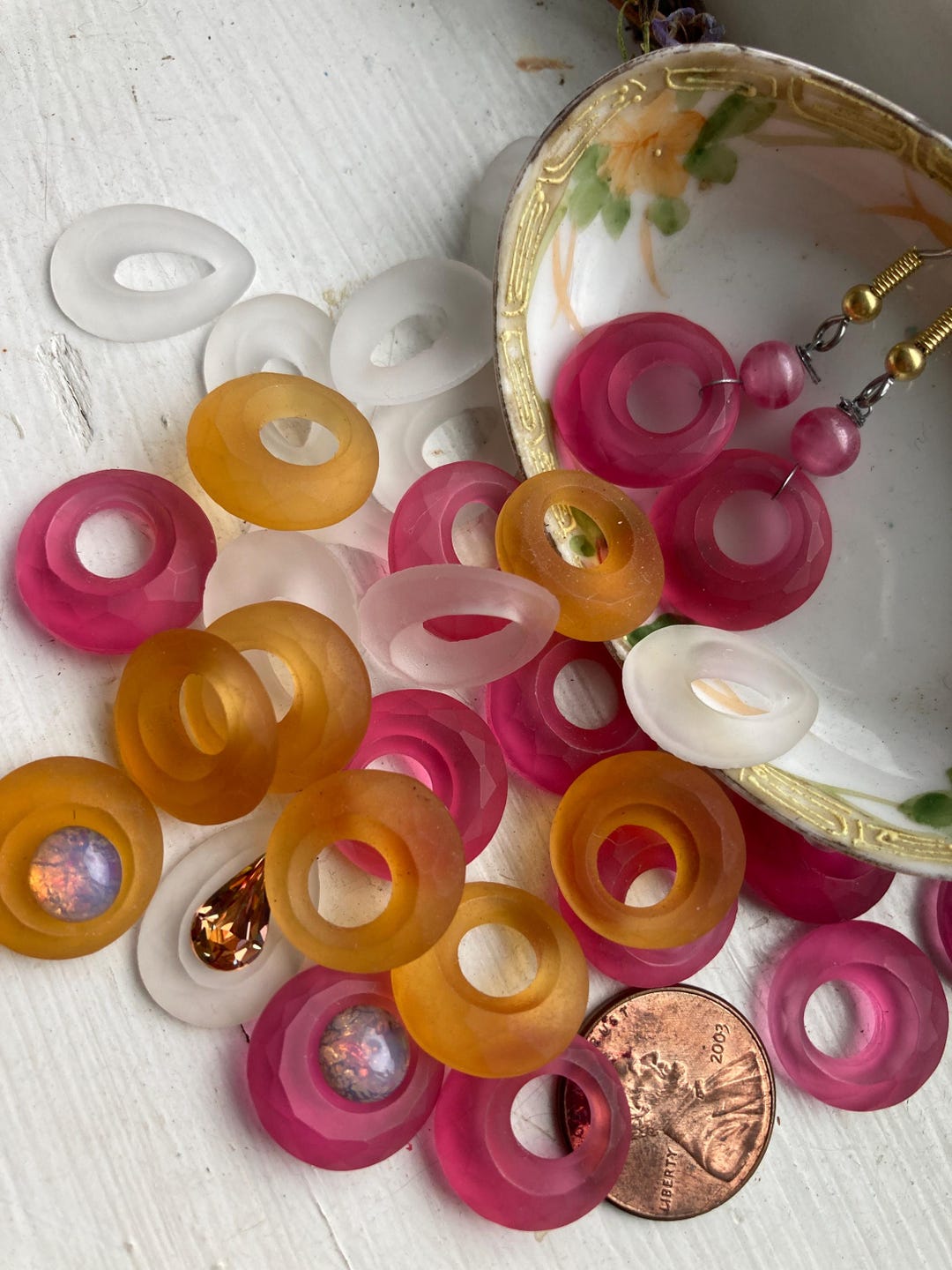 6 Vintage Glass Rings - Hoops Satin Beach Glass, Three Colors - Etsy