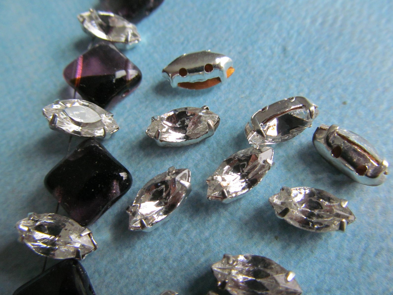 40 Small Rhinestone Navette With Double Hole in Silver Setting - Etsy